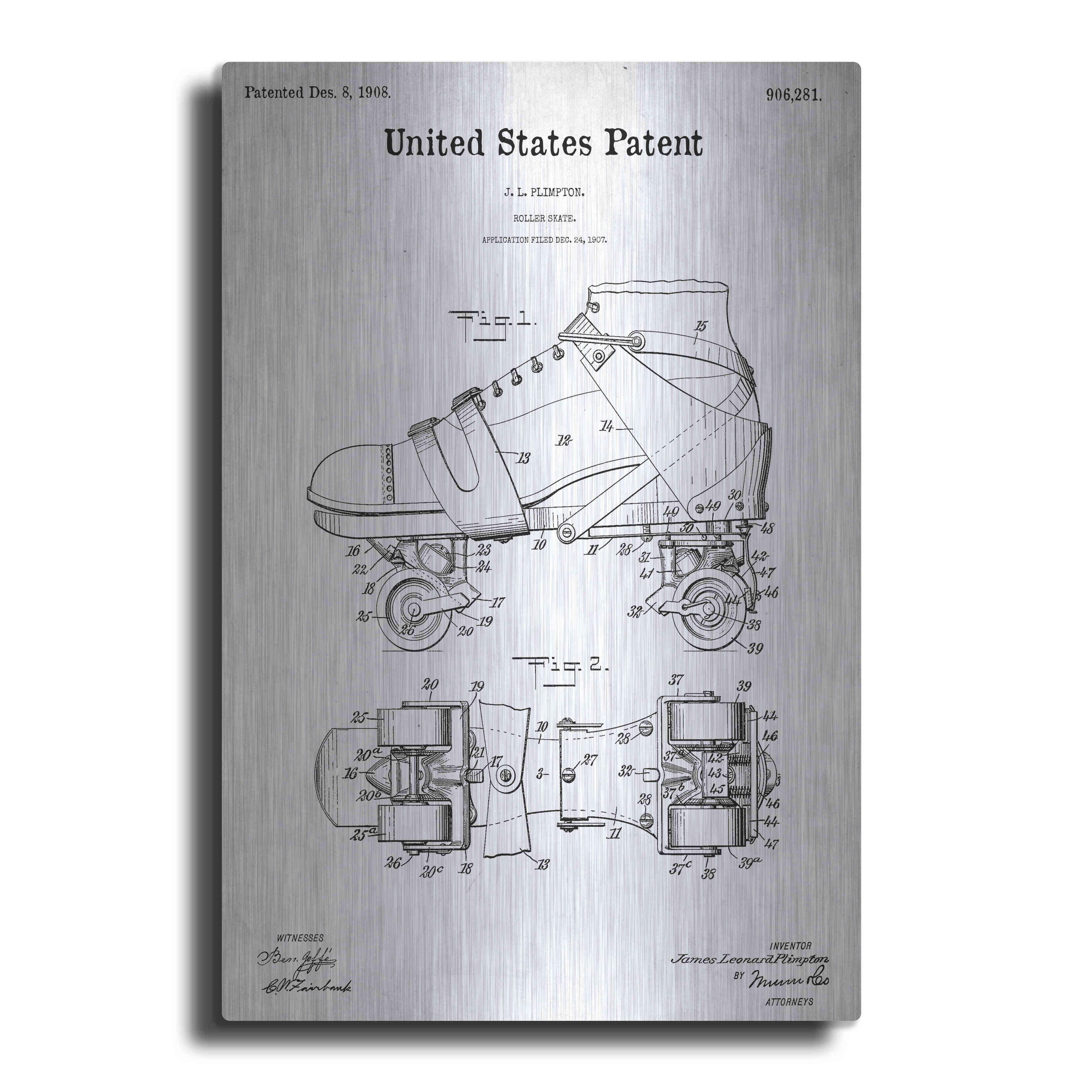 Luxe Metal Art 'Roller Skate Blueprint Patent White' Acrylic Glass Wall ...