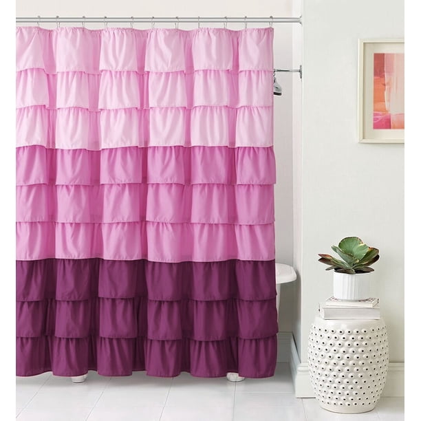 VCNY Gypsy Ruffled Fabric Shower Curtain (Pink) - Walmart.com
