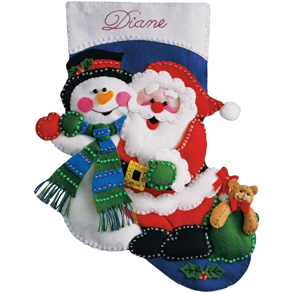 Design Works Felt Stocking Applique Kit 16" Long-Santa & Snowman ...