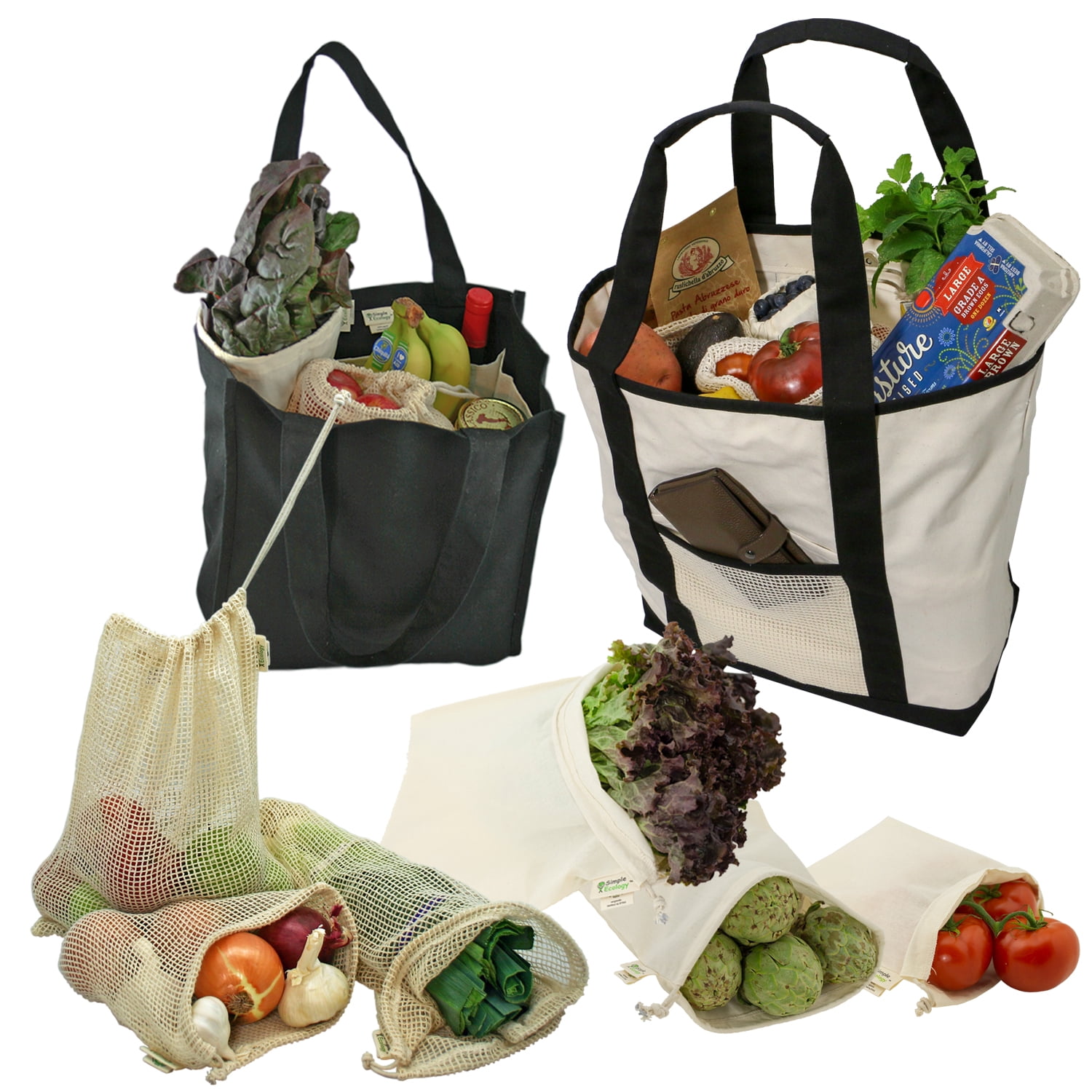 Simple Ecology Organic Reusable 8 Bag Grocery Shopping Starter Set ...