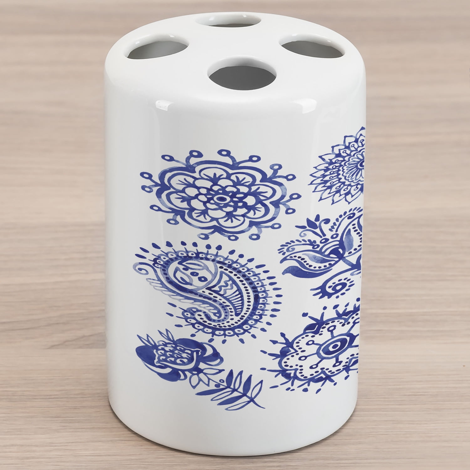 Blue and White Ceramic Toothbrush Holder, Old Fashioned Motifs in ...