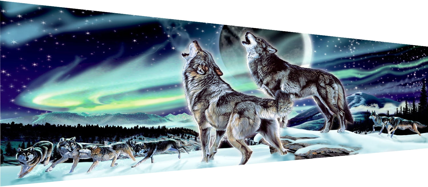 YALKIN Aurora Wolf Large Diamond Painting kits 35.4x11.8in Diamond Art ...