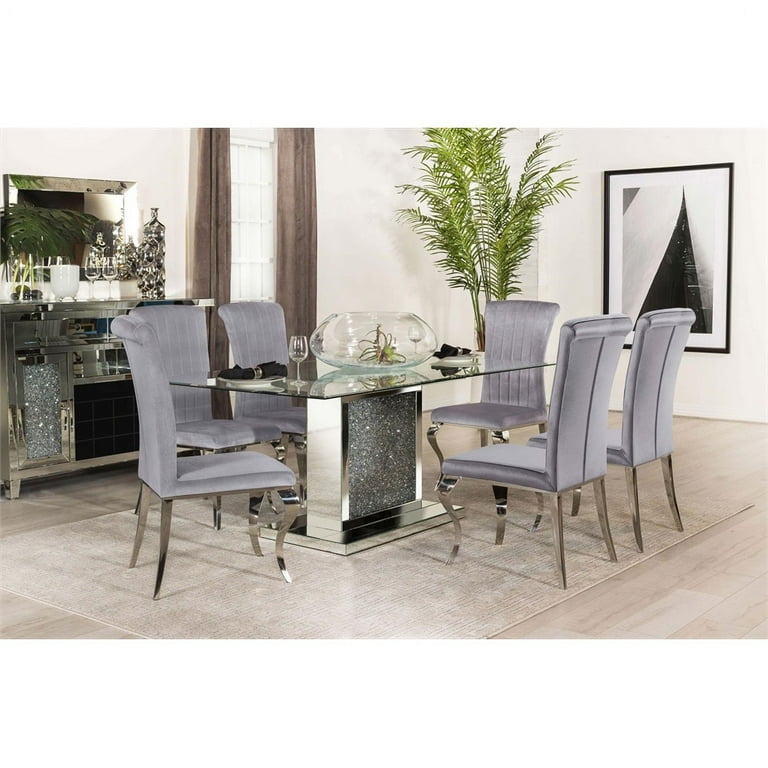 Coaster Marilyn Pedestal Rectangle Glass Top Dining Table in Mirror Walmart