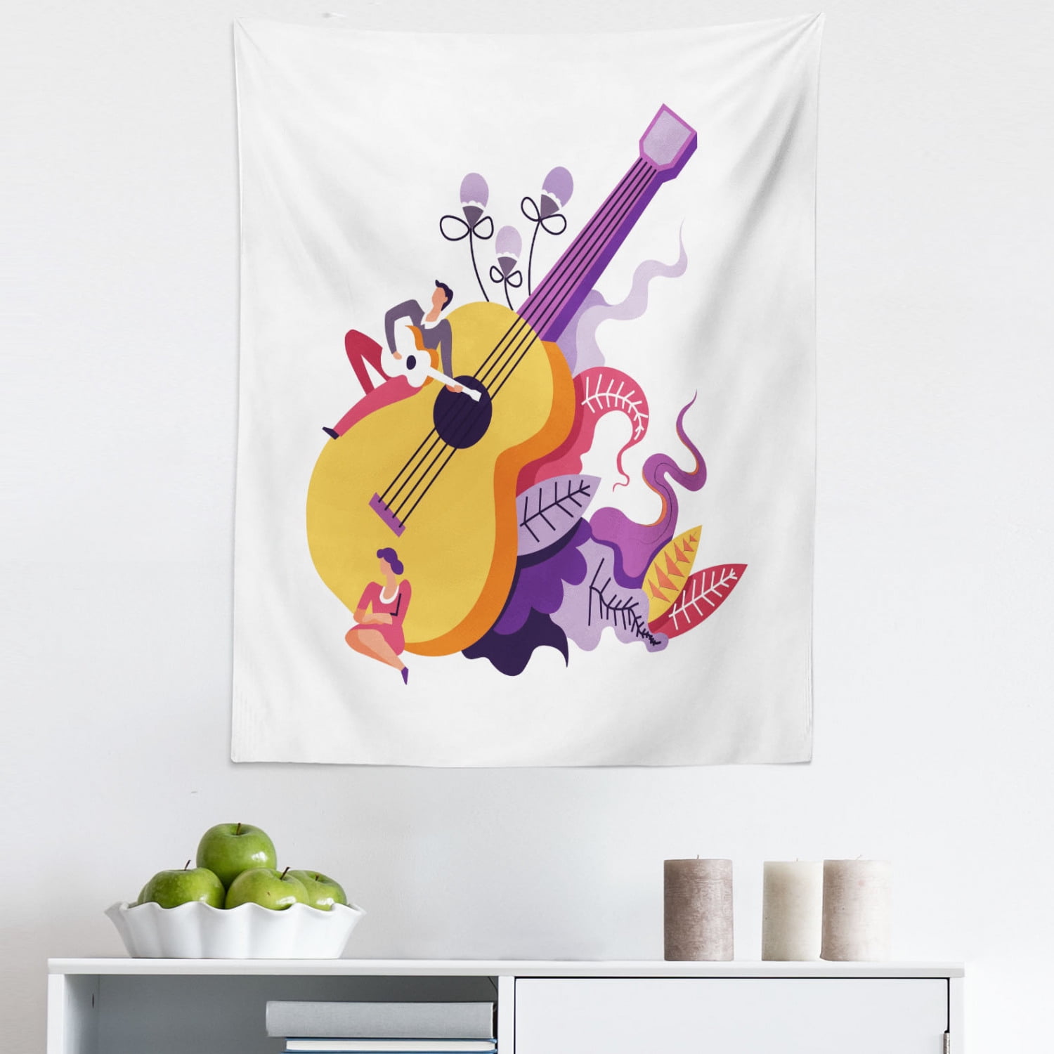 Music Tapestry, Performance of a Guitarist Playing on Big Guitar with ...