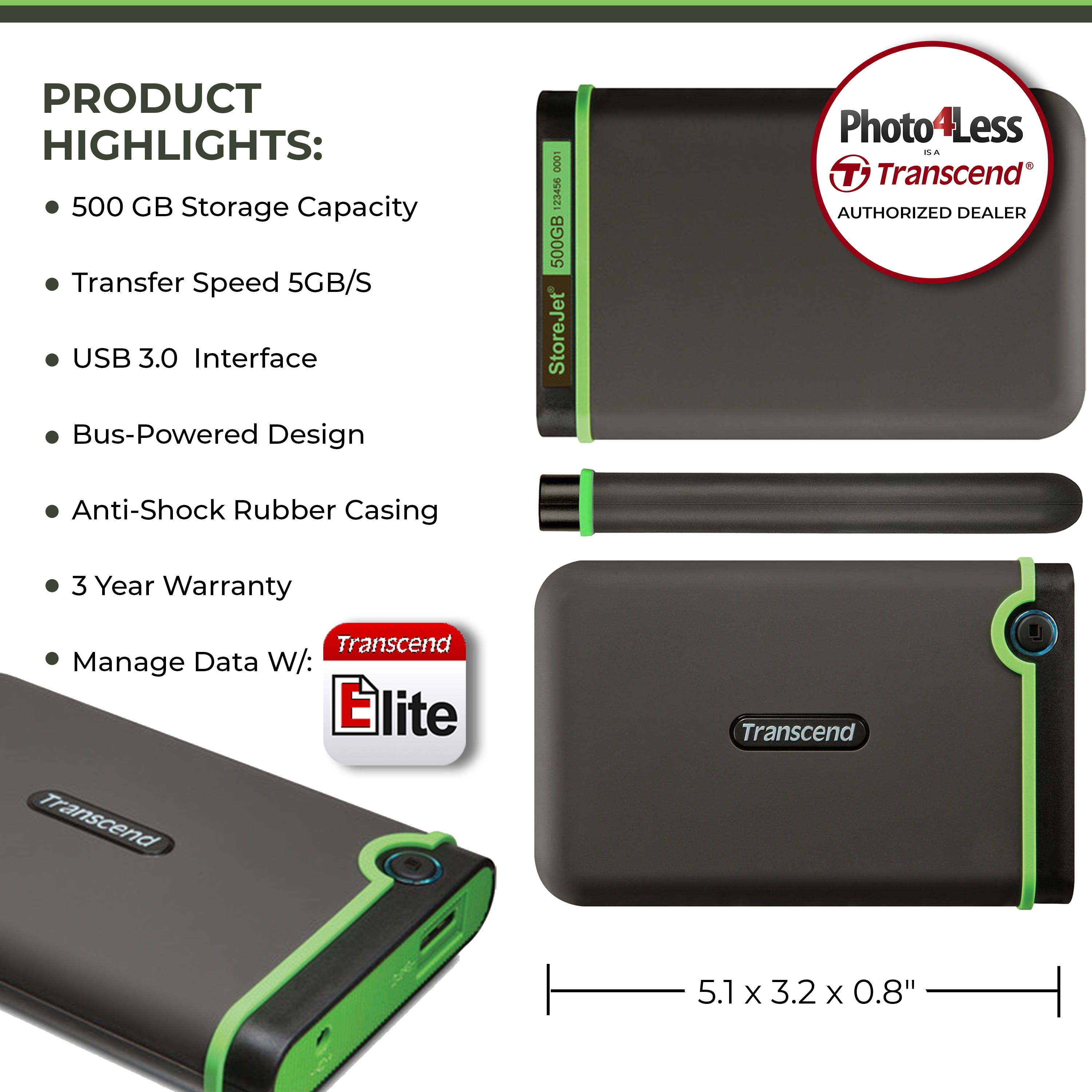 Transcend External Hard Drive 500gb