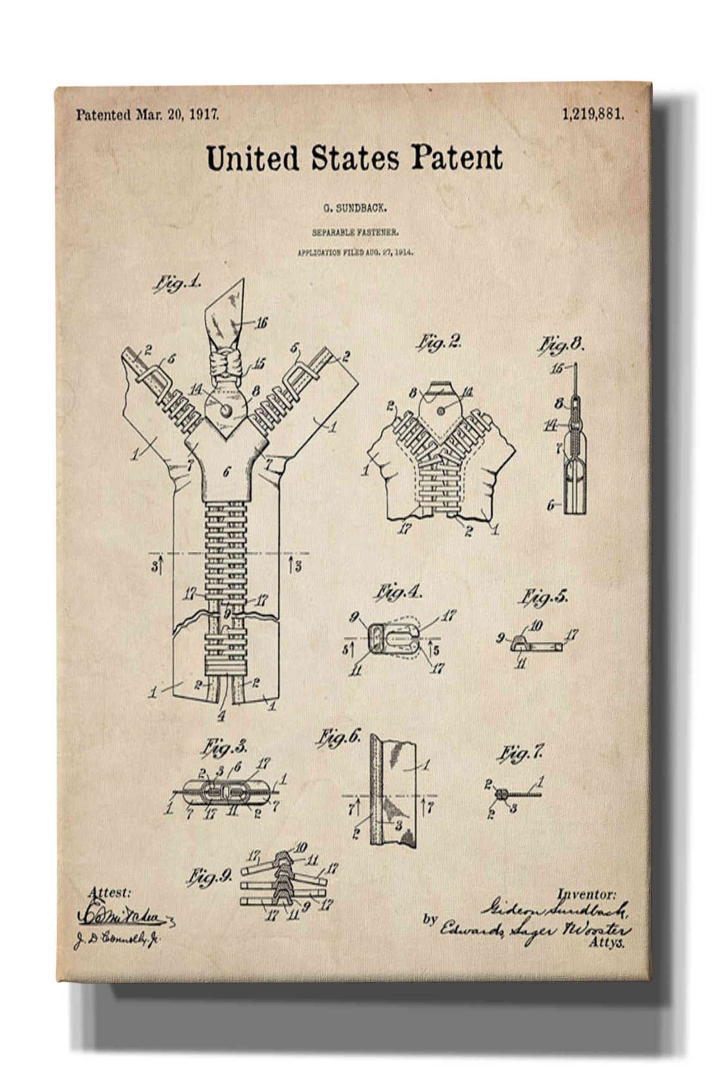 Epic Graffiti 'Zipper Blueprint Patent Parchment' Canvas Wall Art, 12 ...