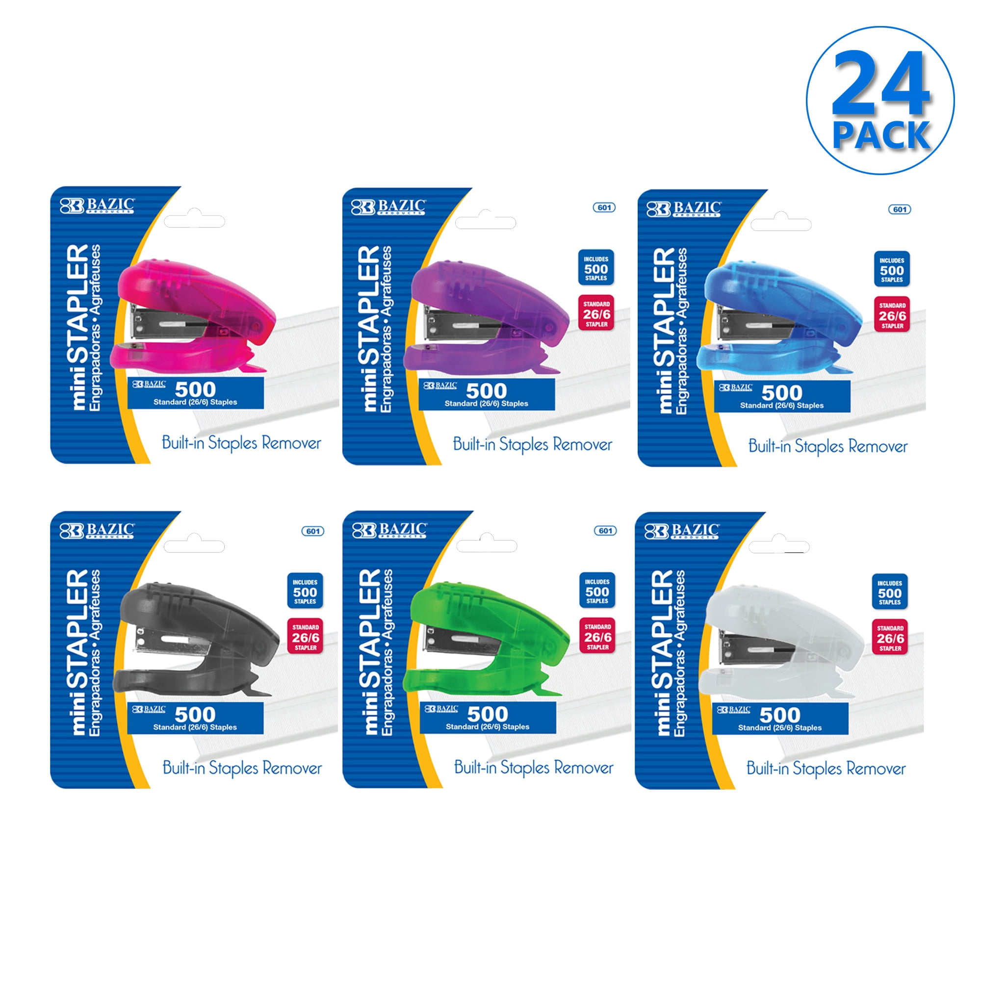 BAZIC Mini Stapler w/500 Staples, Standard (26/6) Built-in Staple ...