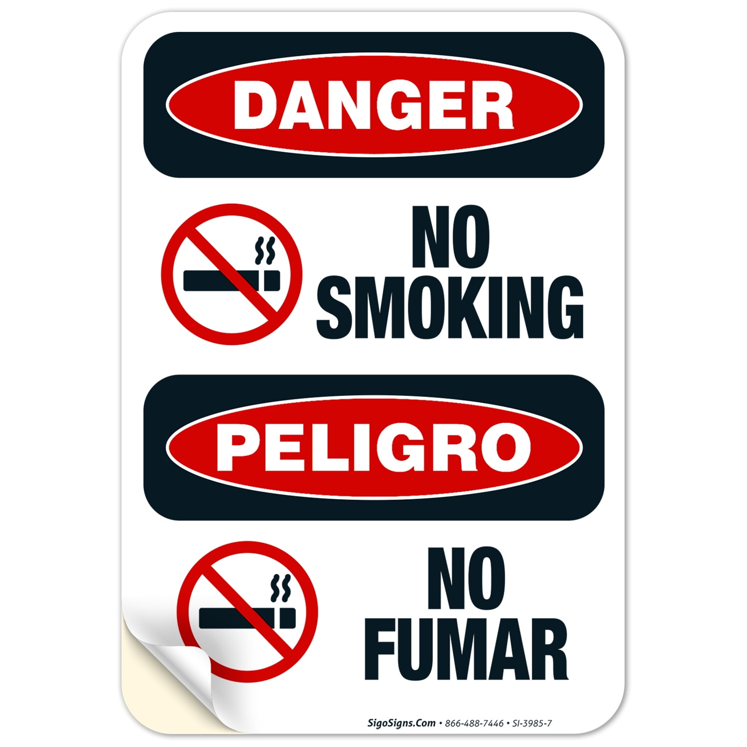 No Smoking Bilingual Sign, OSHA Danger Sign, (SI-3985) 10x7 Vinyl ...