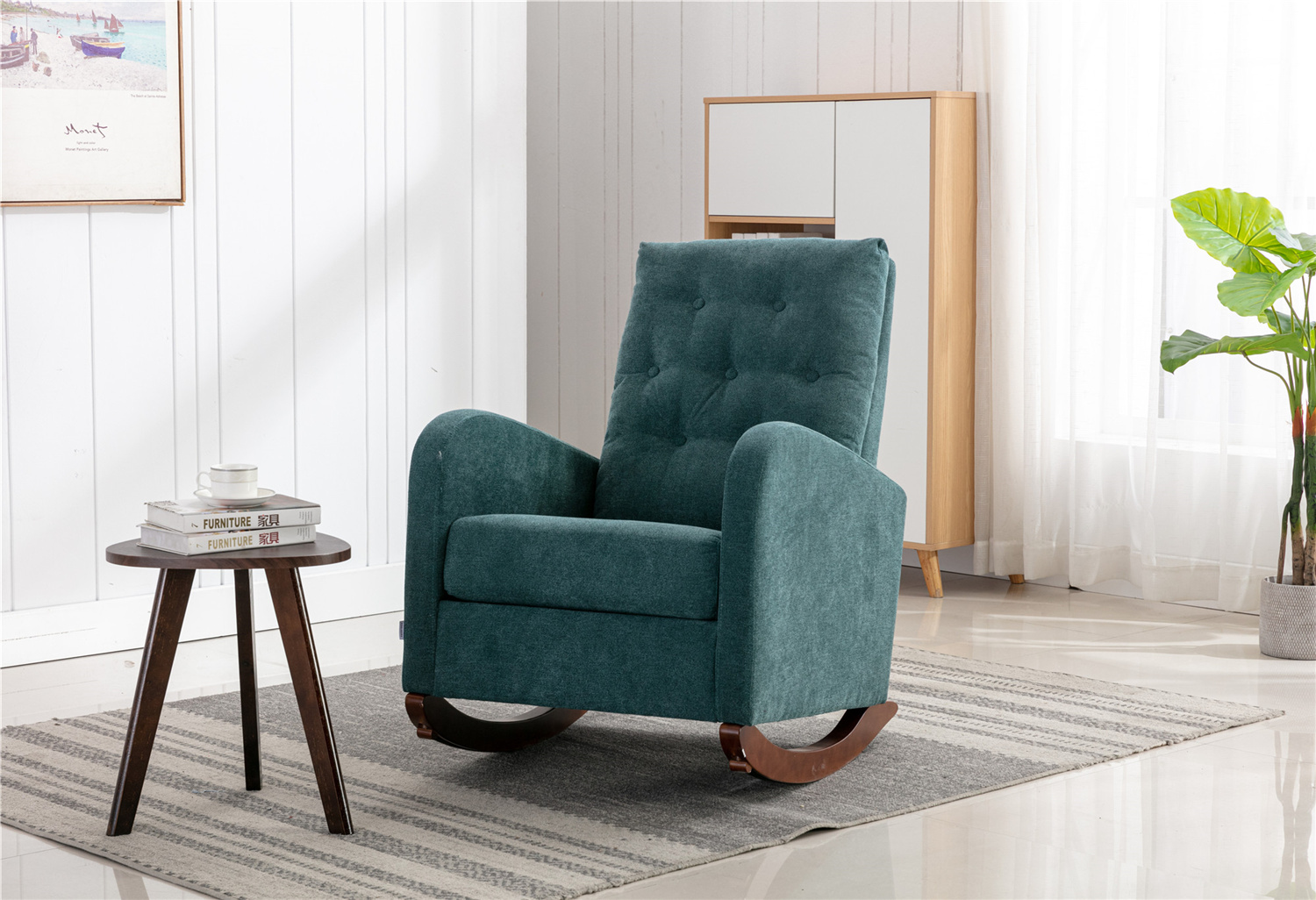 Modern Rocking Accent Chair with Side Pocket, Tufted Upholstered Glider ...