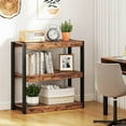 3 Tier Bookshelf Wooden Bookcase with Dual Anti-Tipping Kits Open ...