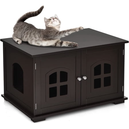 Wooden Cat Litter Box Enclosure Furniture Hidden, Kitty Washroom ...