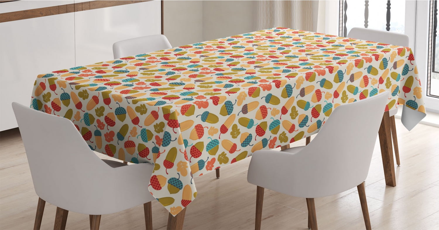 Acorn Tablecloth, Autumn Elements and Leaves Cartoon Style on Pastel ...