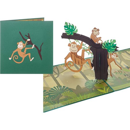 Monkey Pop Up Card, Blank Monkey Card, Monkey 3D Card, Monkey Gift ...