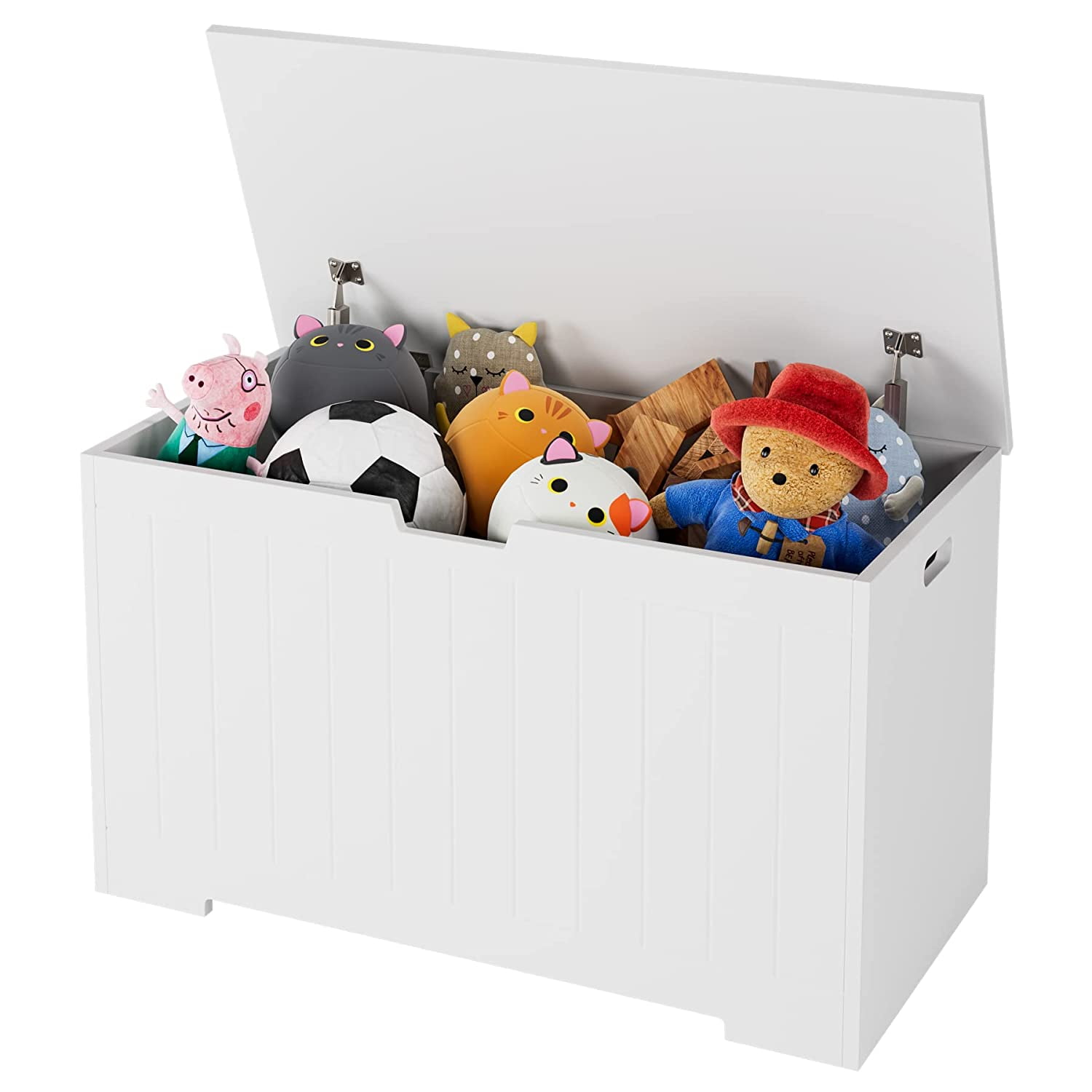 Kids Toy Storage Chest with 2 Safety Hinge, Multifunctional Wooden Toy ...