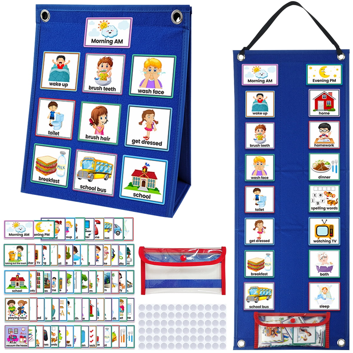 GUSTVE Kid Visual Schedule Hanging Visual Planner Chore Chart with 70 ...