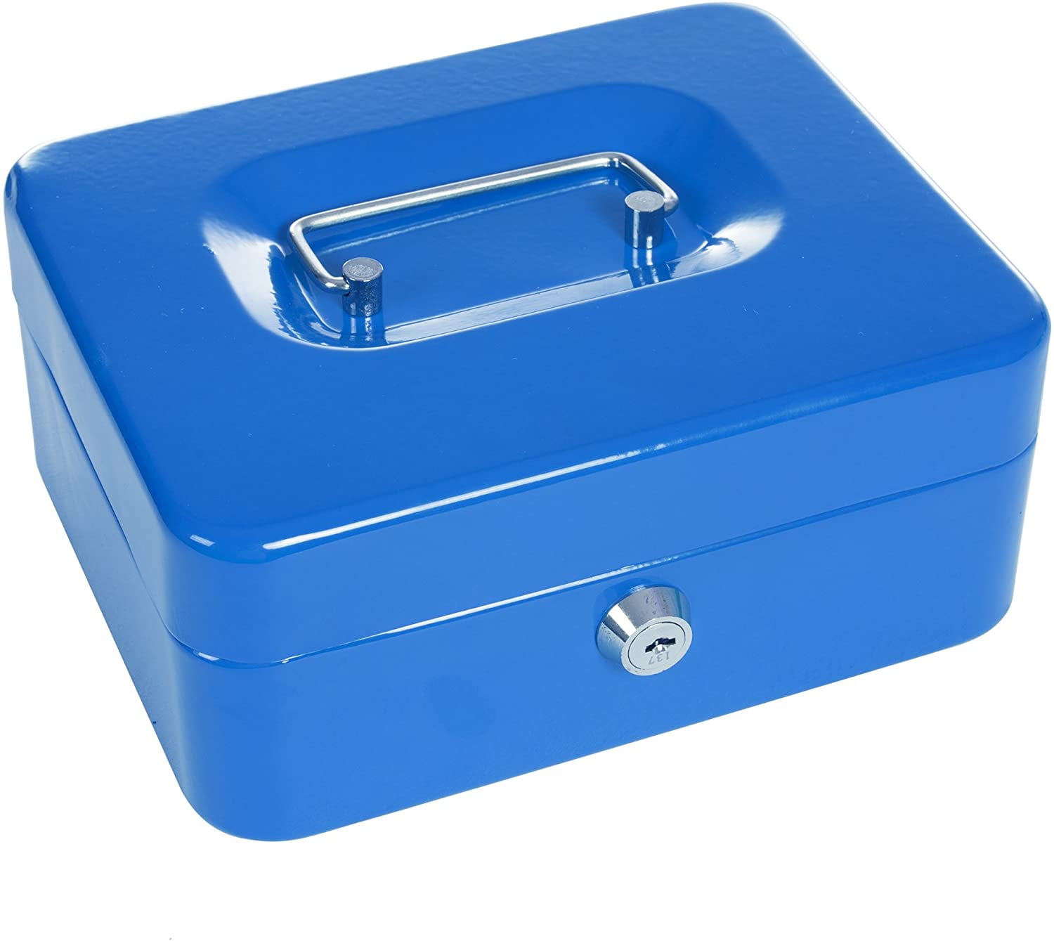 PHANY 6inch Blue Lockable Cash Box with Coin Tray - Walmart.com