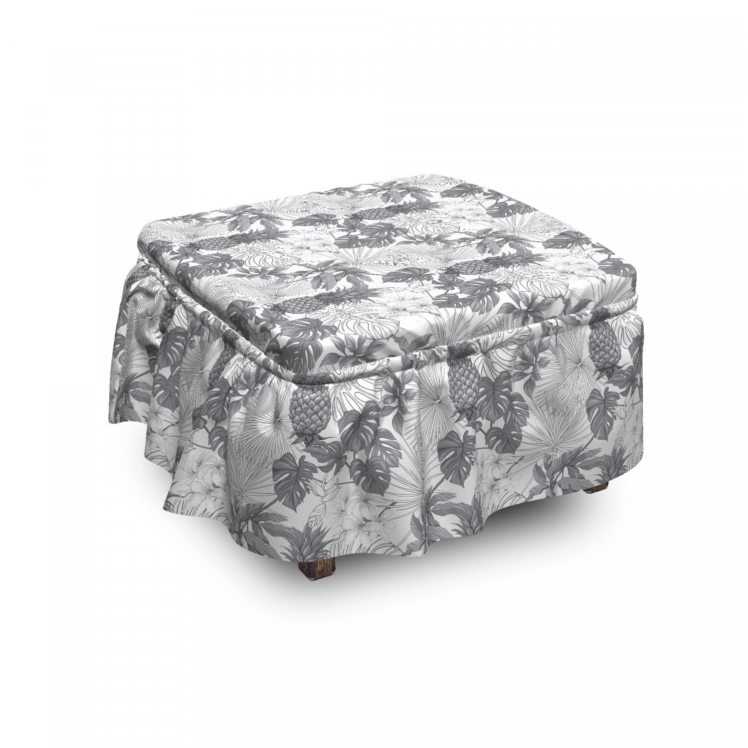 Tropical Ottoman Cover, Exotic Plantation Layout, 2 Piece Slipcover Set ...