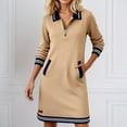 Casual Dress for Women Long Sleeve Collared Zipper Front Color Block ...