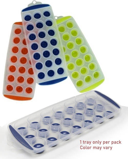 Ice Cube Tray with Flexible Silicone Bottom Easy Push Pop Out Round 1 ...