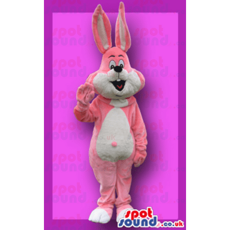 Pink And White Rabbit Animal SPOTSOUND Mascot With Pink Belly Button ...