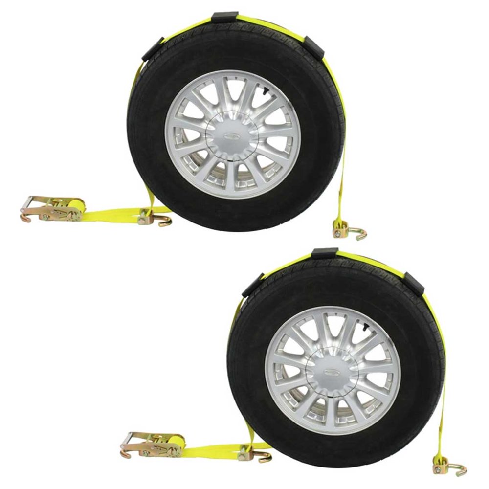(2 Pack) - Wheel Tie Down Strap with Swivel Hooks and Adjustable Rubber ...