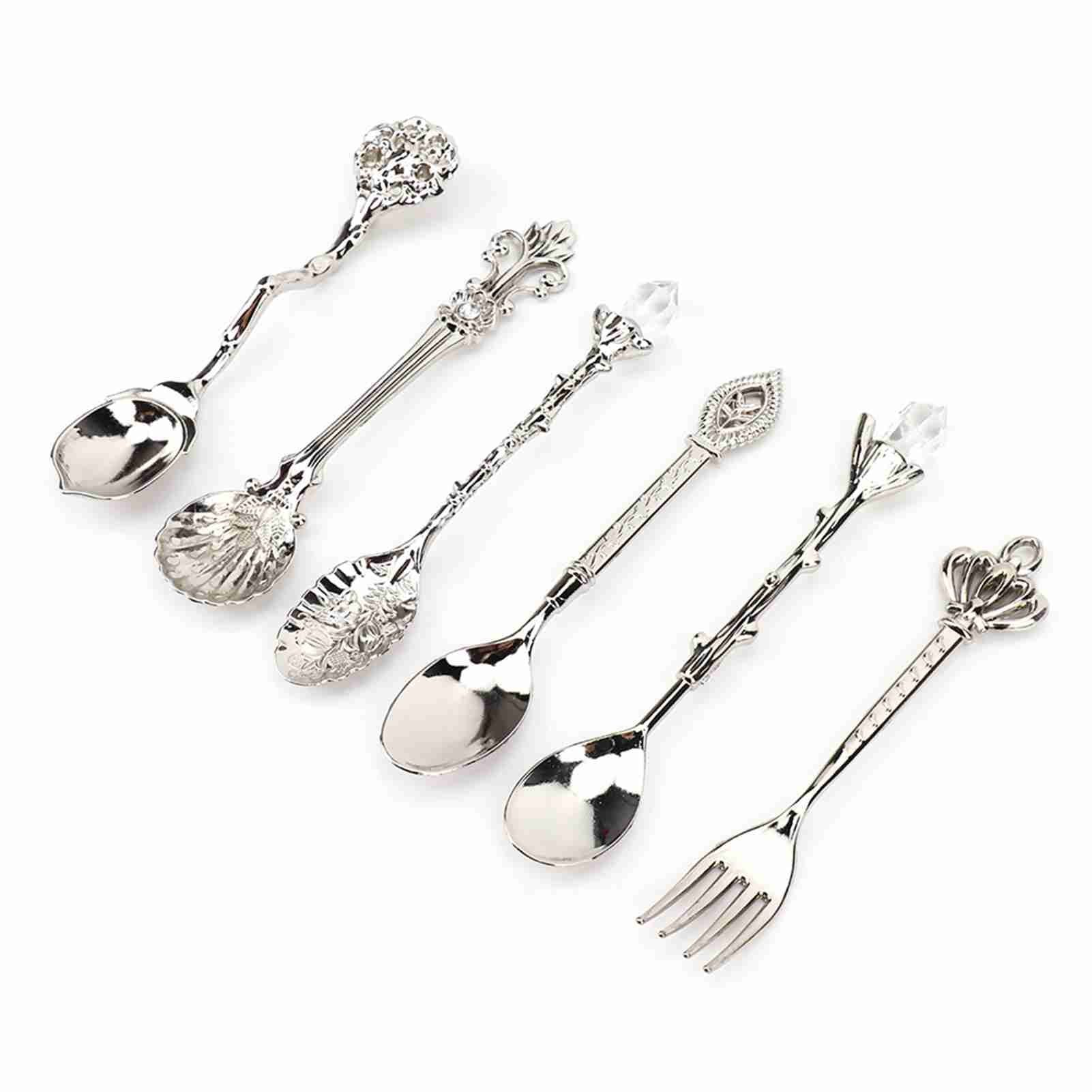 Elegant 6-Piece Vintage Zinc Alloy Spoon and Fork Set - Royal Crown ...