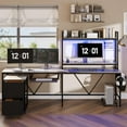 L Shaped Computer Desk with Power Outlet and LED Strip, Reversible ...