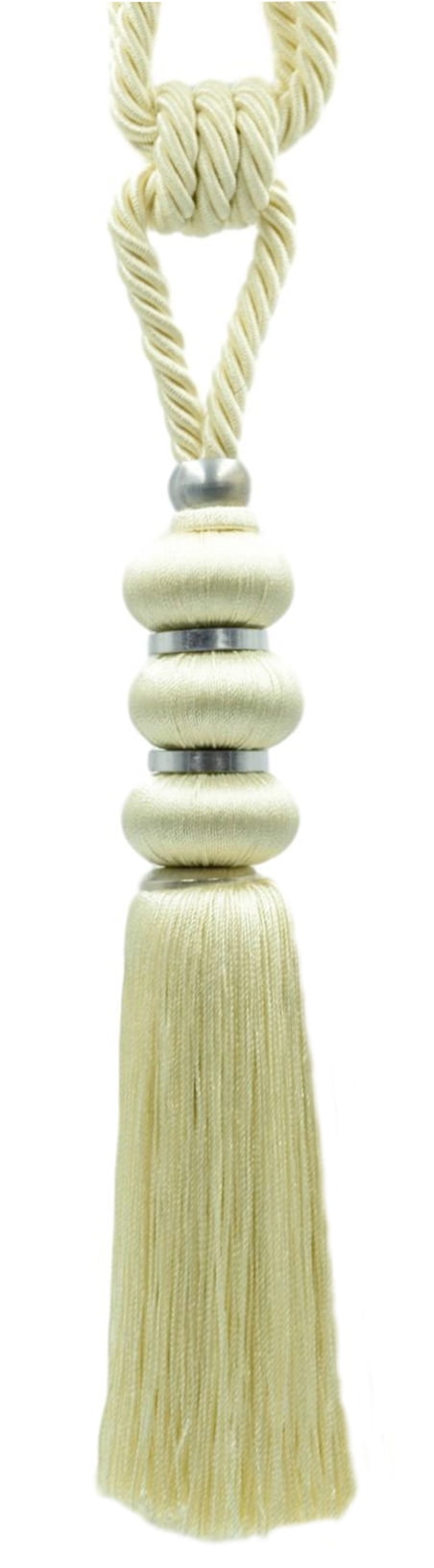 Stylish Ivory / Ecru Tassel Tieback with Three-Tiered Metal Embellished ...