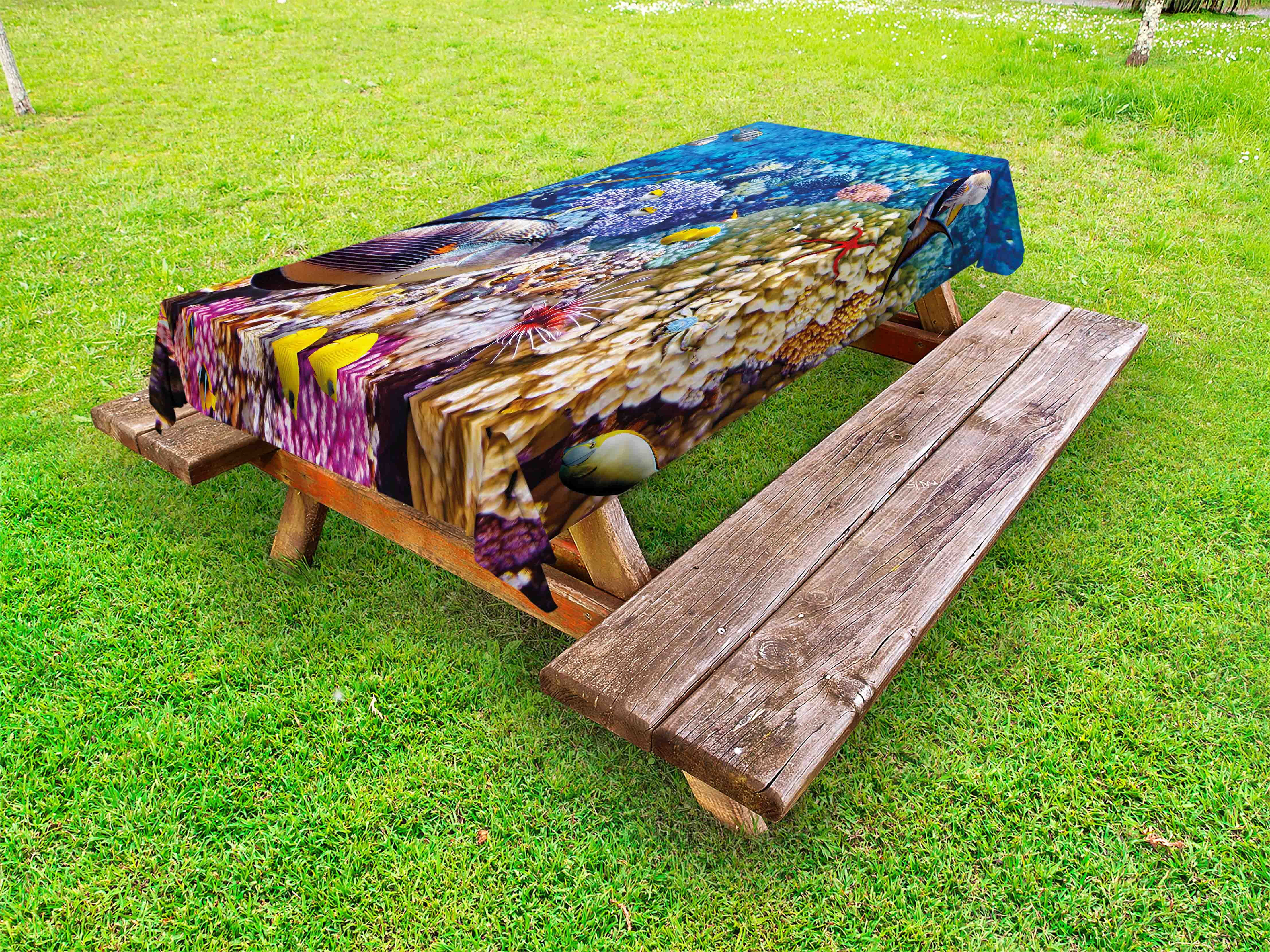 Fish Outdoor Tablecloth, Egyptian Red Sea Bottom View with Marine ...