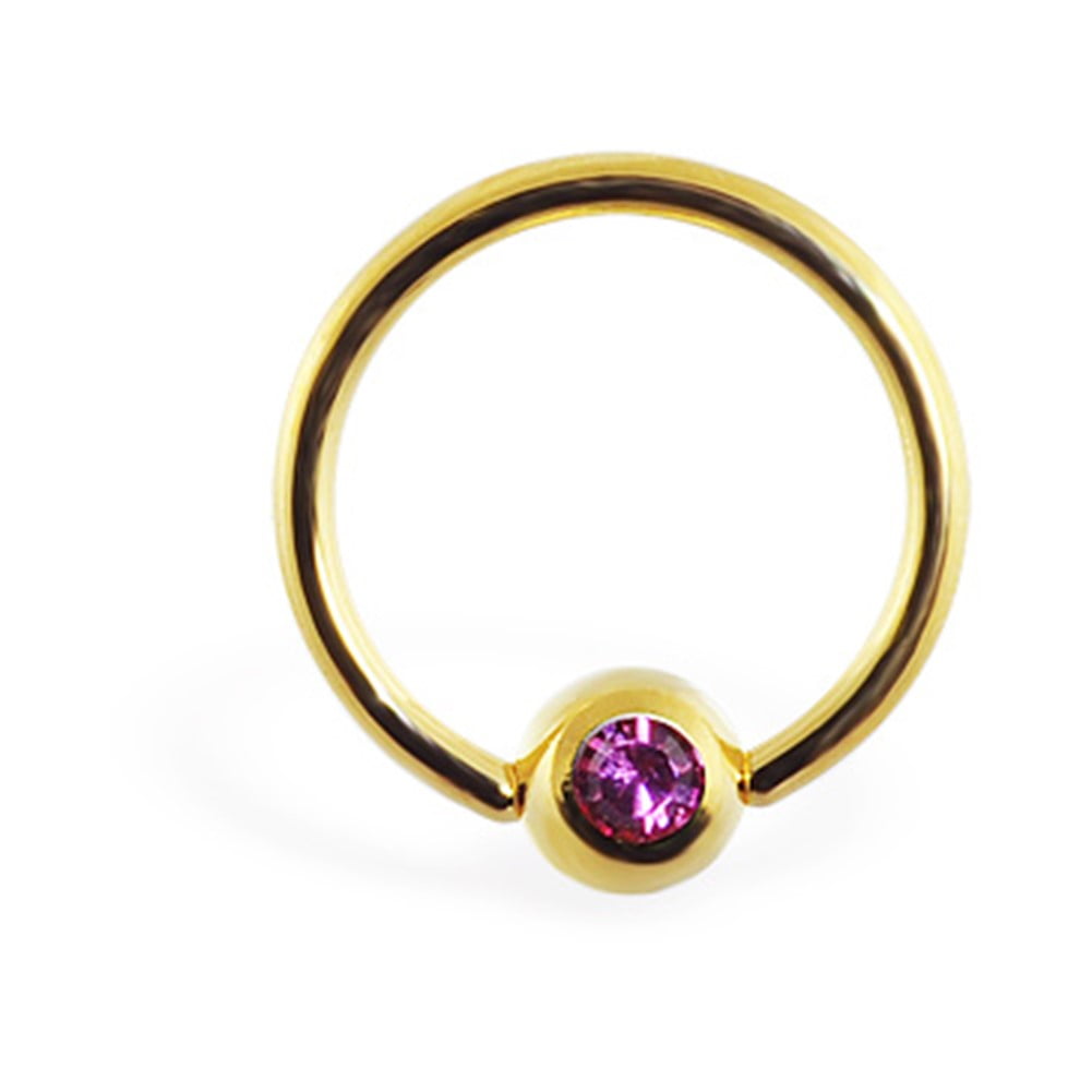Gold Tone Captive Bead Ring With Gem, 16 Ga,Pink - G - Walmart.com