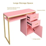 Pink Computer Desk with 2 Drawers and 1 Door, Iron Pipe Frame, 97*35 ...