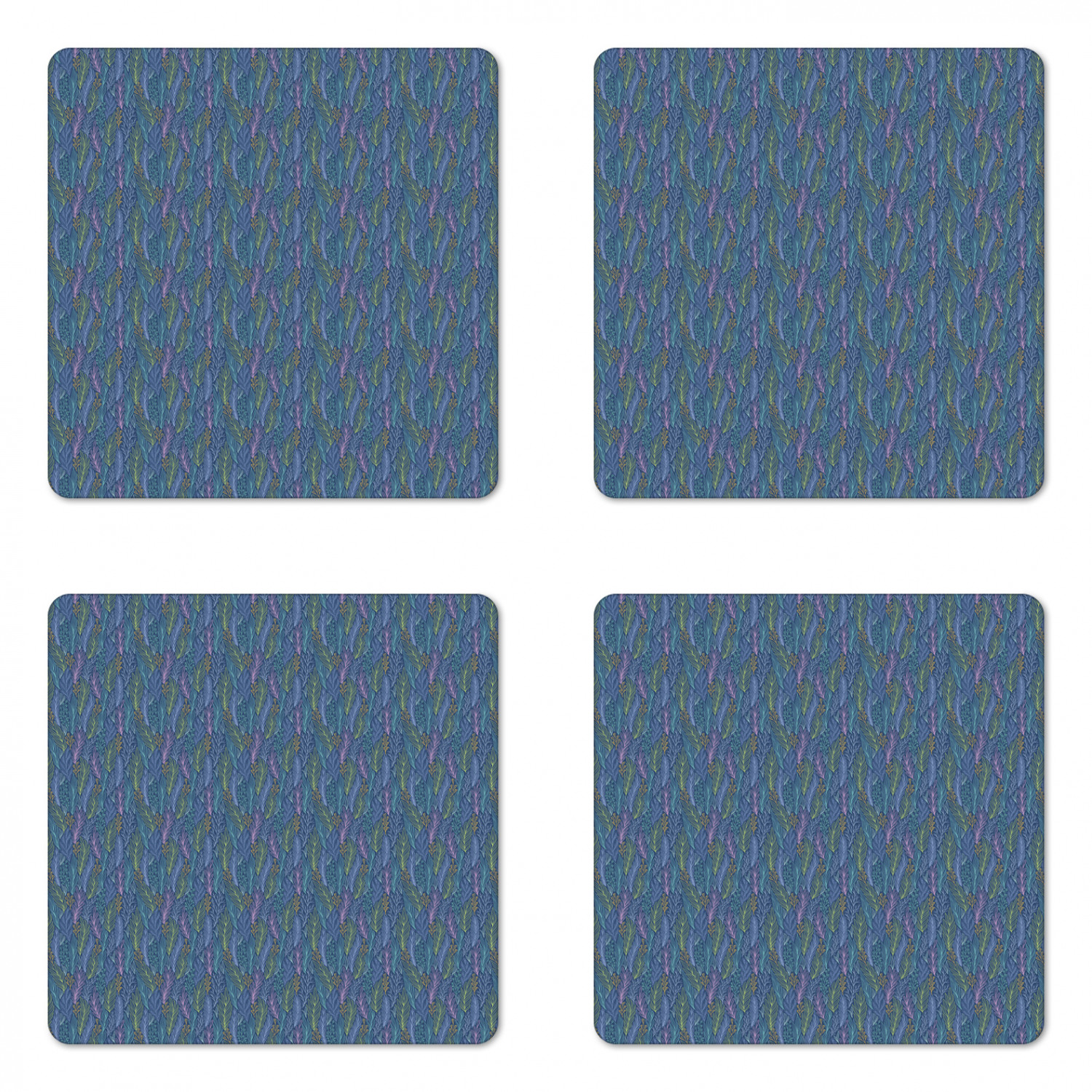 Botanical Coaster Set of 4, Colorful Outline with Abstract Summer Herbs ...