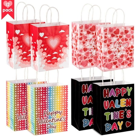 12 Pcs Valentines Day Gift Paper Bags with Handles, Heart Love Treat ...