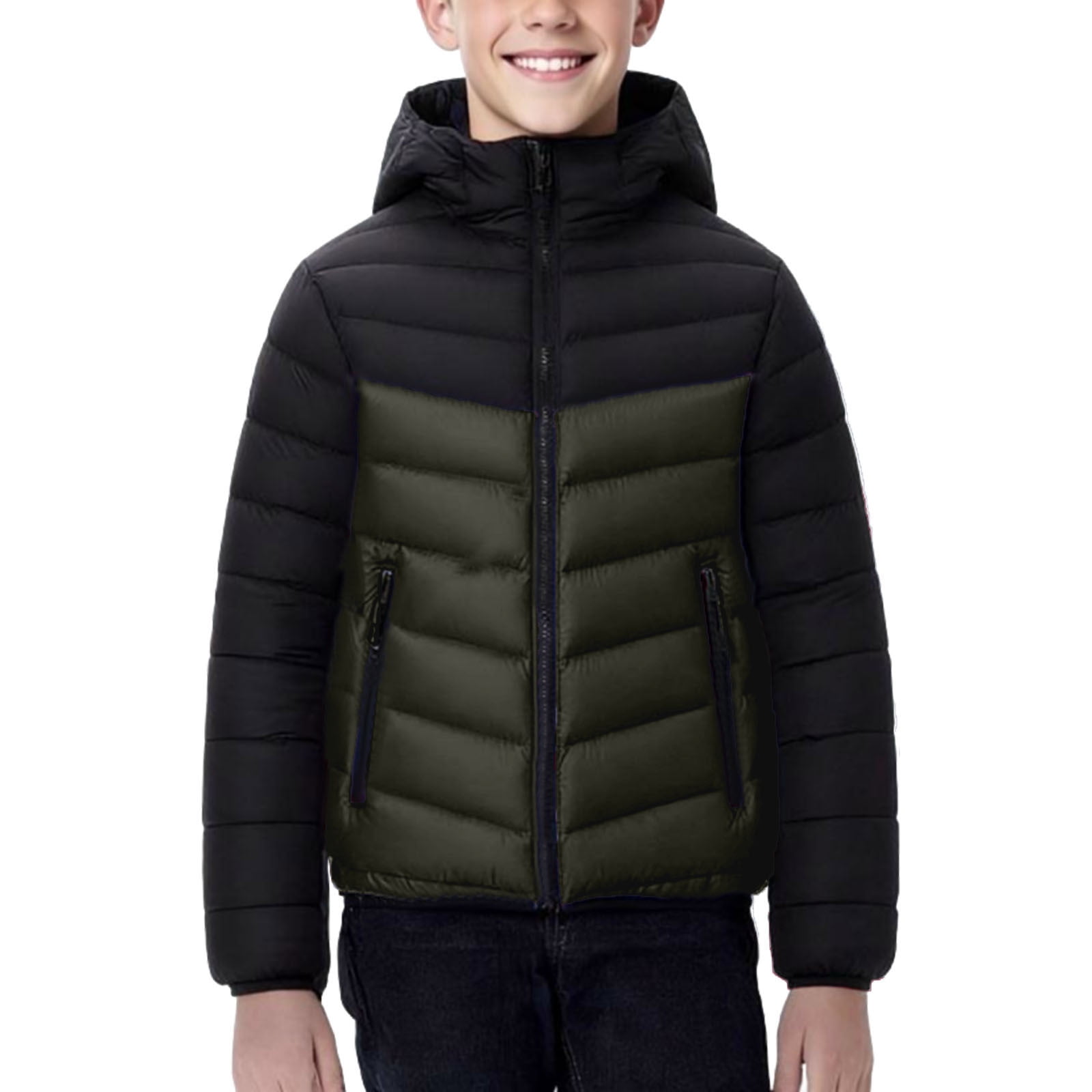Pisexur Boys Winter Coat 8-17 Years Lightweight Color Block Hooded ...