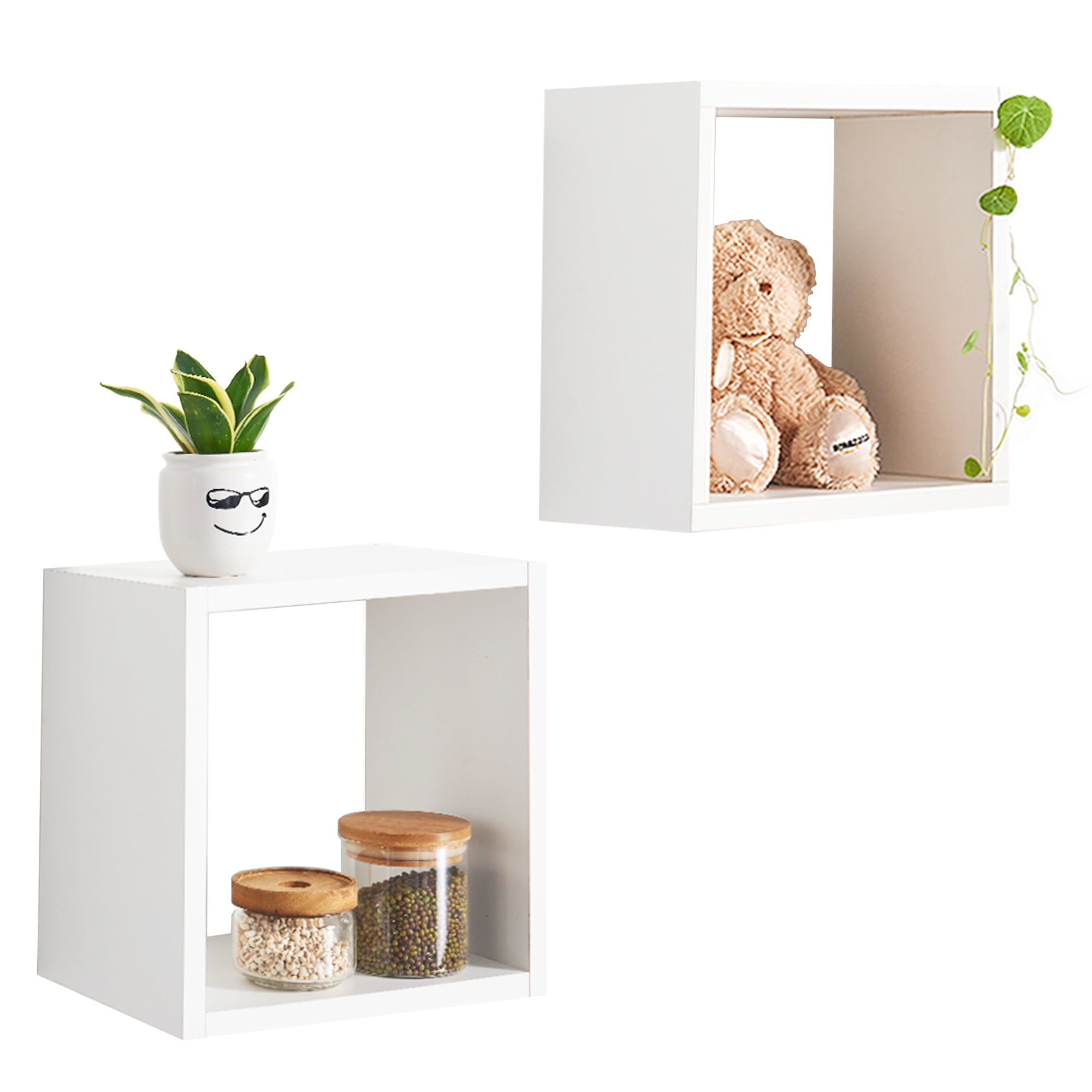 Kaboon Wall Mount Cube Shelf Set of 2, Melamine Shelves Square 12.5x12 ...