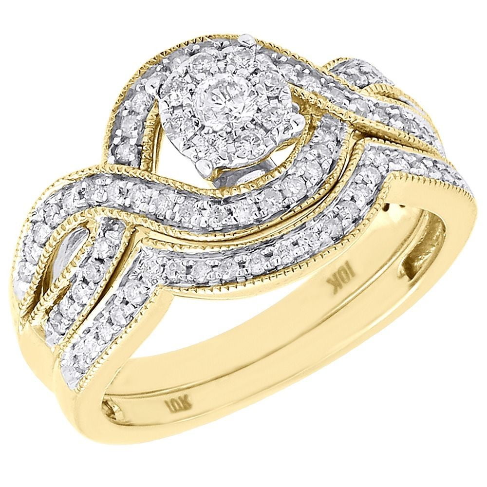 Diamond Infinity Bridal Set Ladies Yellow Gold Engagement Wedding Ring ...