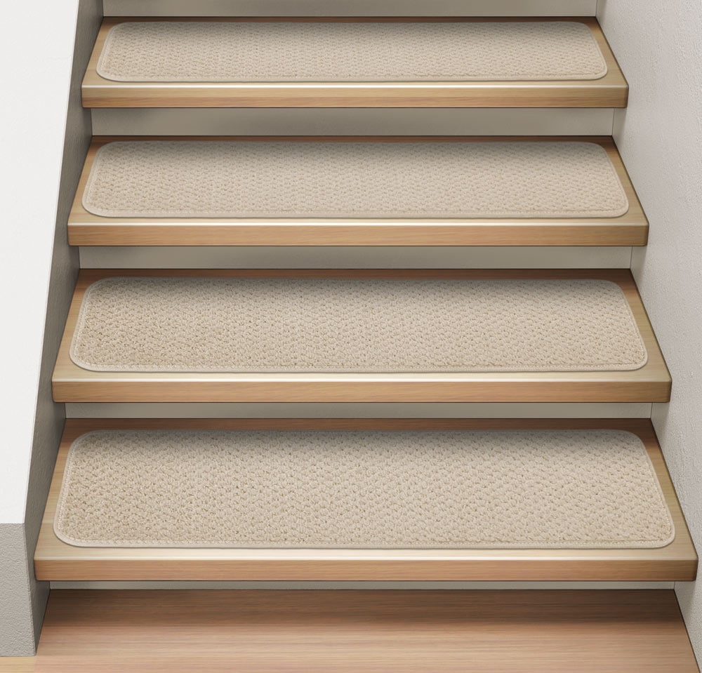 Set Of 15 Attachable Indoor Carpet Stair Treads Ivory Cream 9 In X Set Of 15 Attachable Indoor Carpet Stair Treads Ivory Cream 9 In X