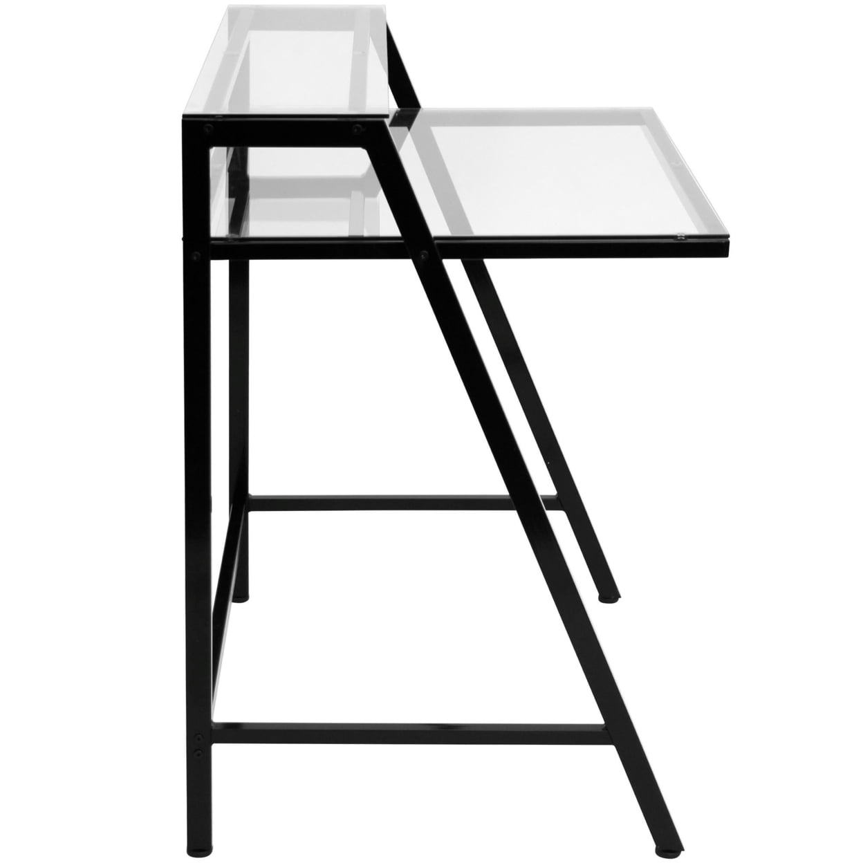 Compact Black Metal 2-Tier Desk with Tempered Glass Hutch