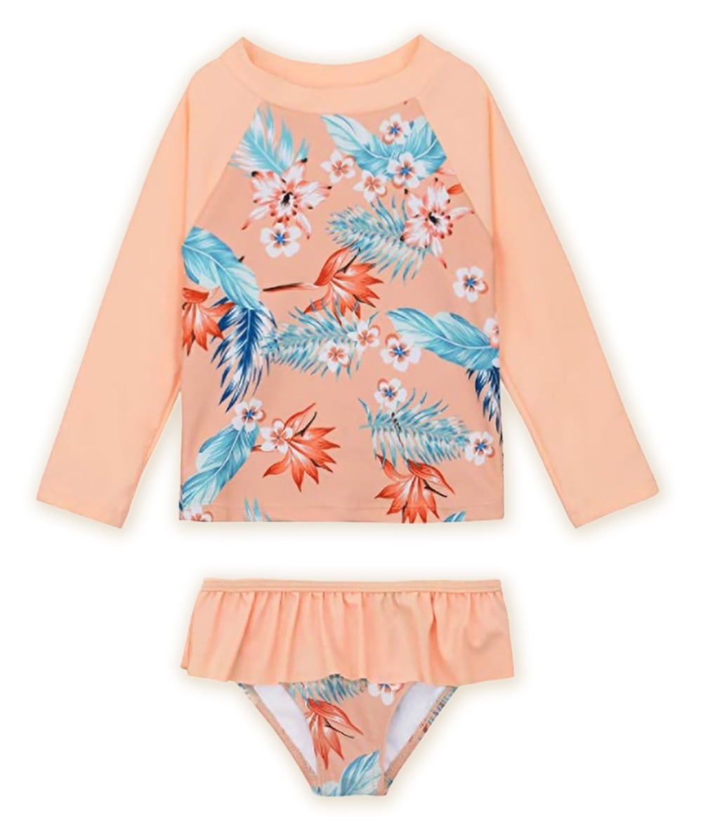 URMAIC Toddler Little Girls Long Sleeve Rash Guard with Bikini Bottoms ...