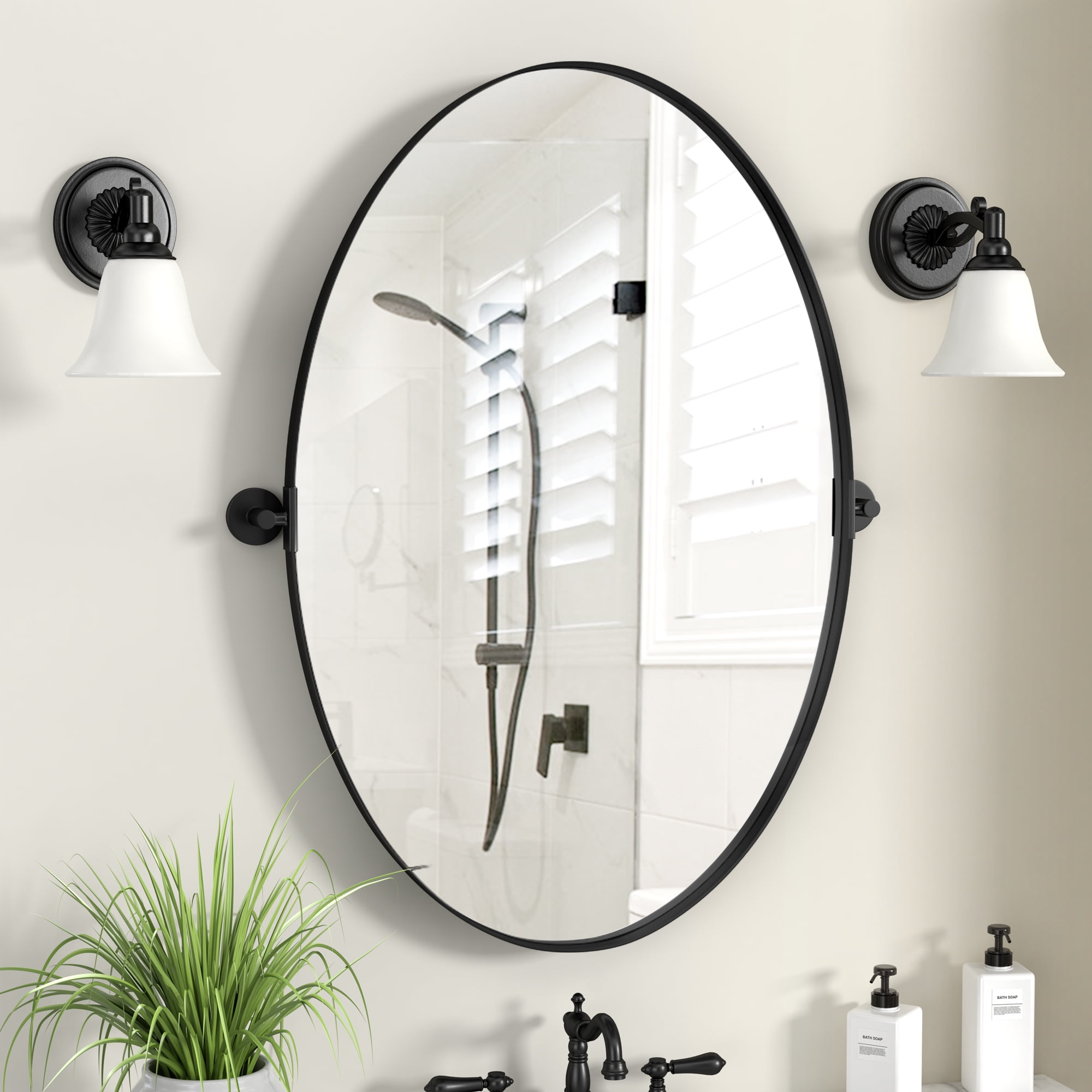 Free Shipping! 18 in. x 28 in. Oval Black Metal Framed Vanity Bathroom ...
