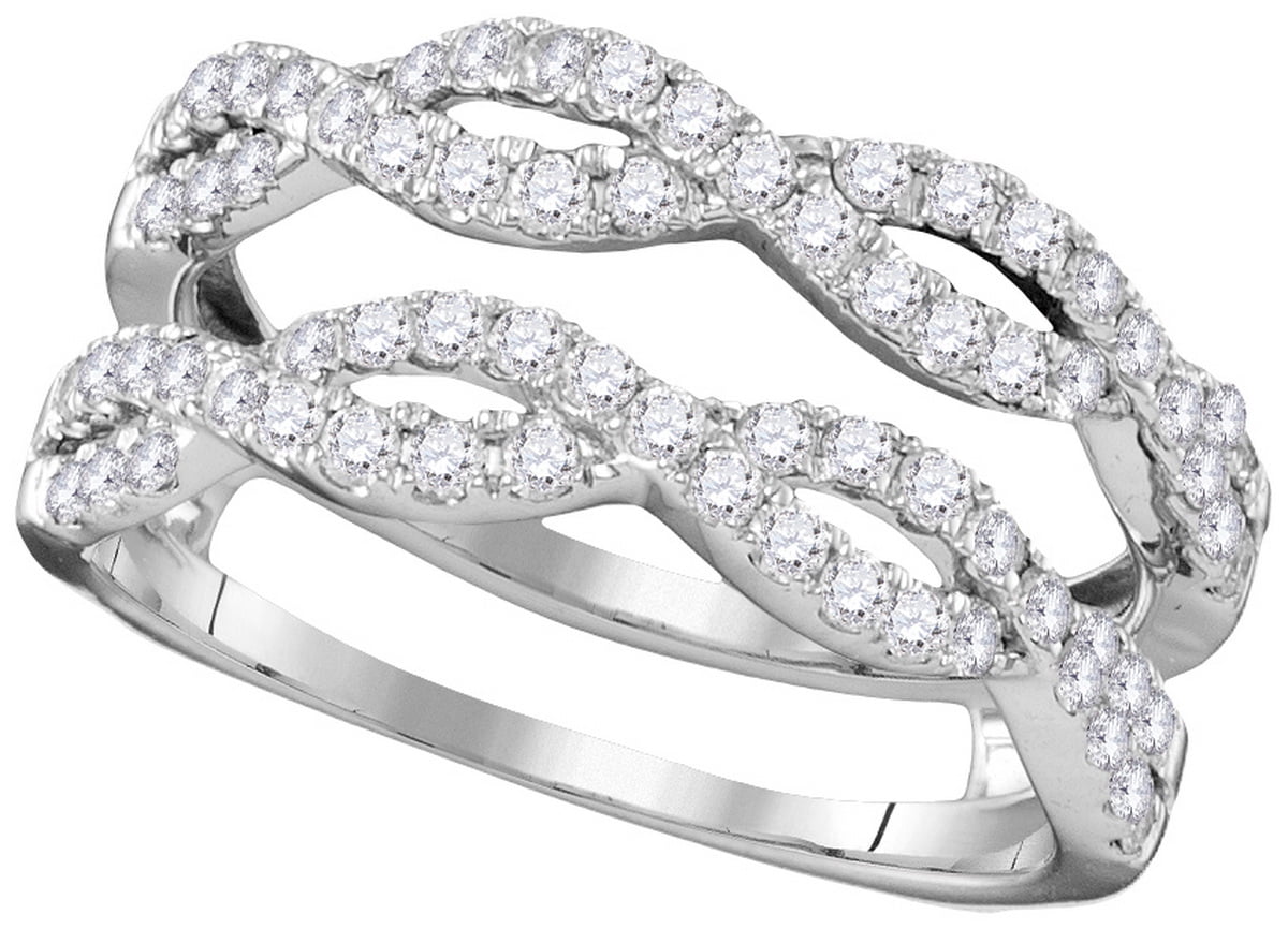 14kt White Gold Womens Round Diamond Ring Guard Wrap Solitaire Enhancer ...