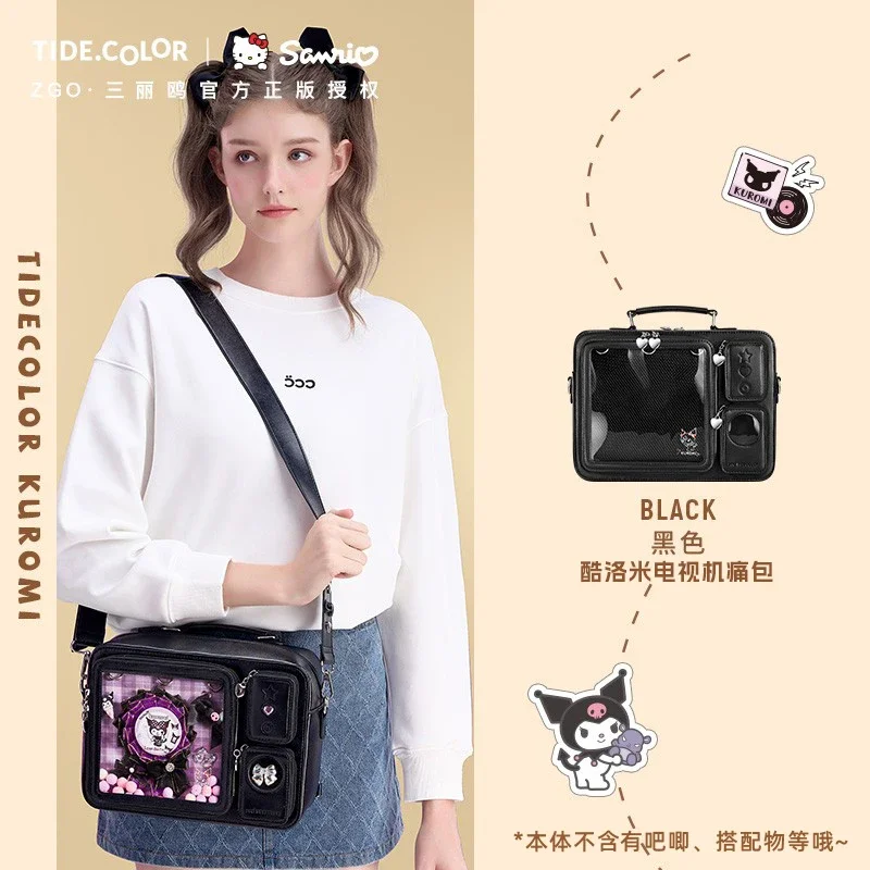 Sanrios Cinnamoroll Kuromi-Bolso de hombro inclinado para niña, mochila portátil de dibujos ...