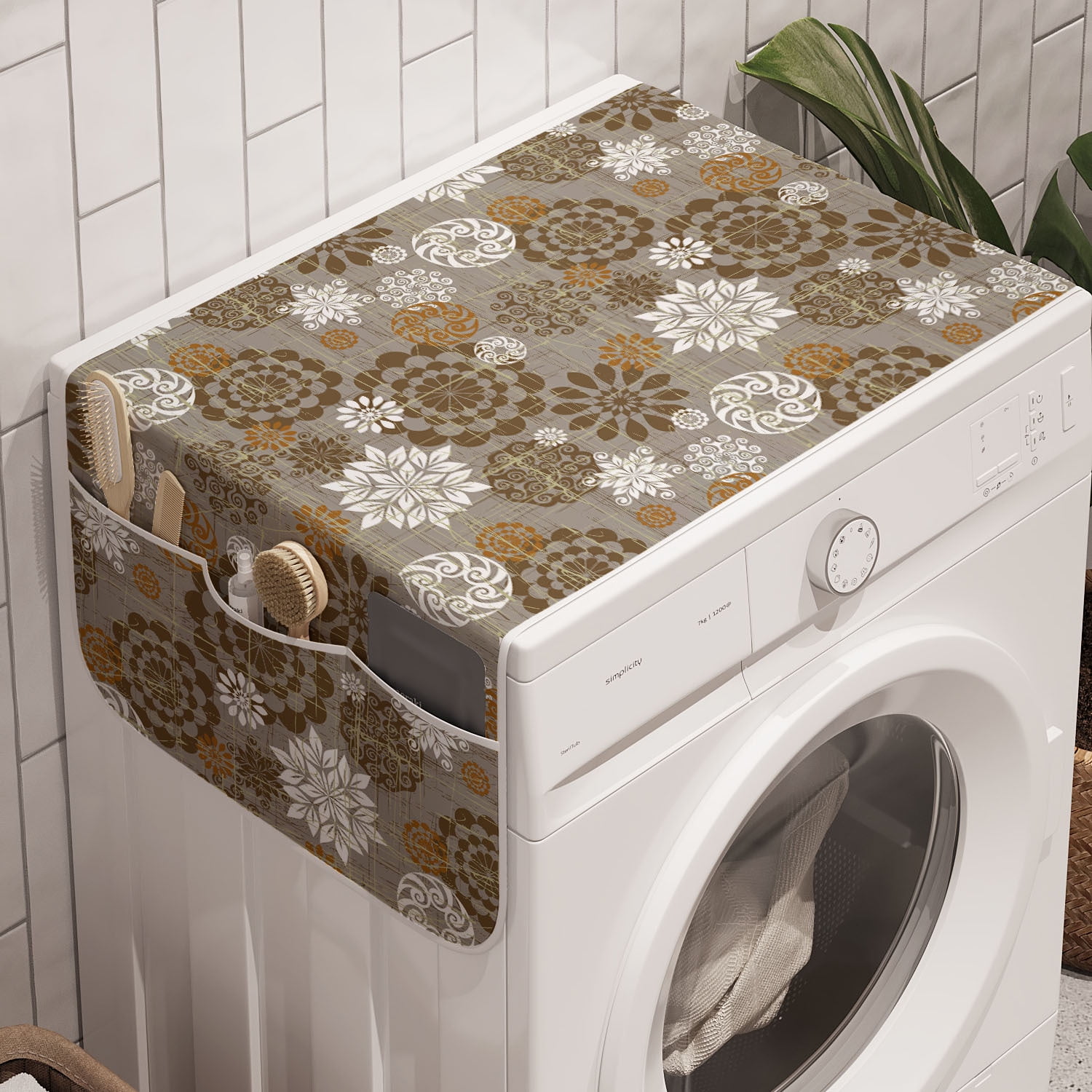 Floral Washing Machine Organizer, Ornamental Flower Design Various ...