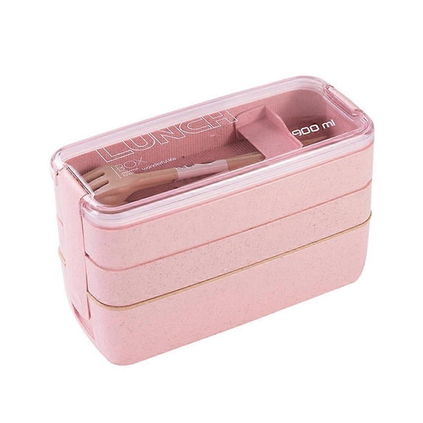 Portable Bento Box, 3-Layers Lunch Box, 900ML Wheat Straw Dinnerware ...
