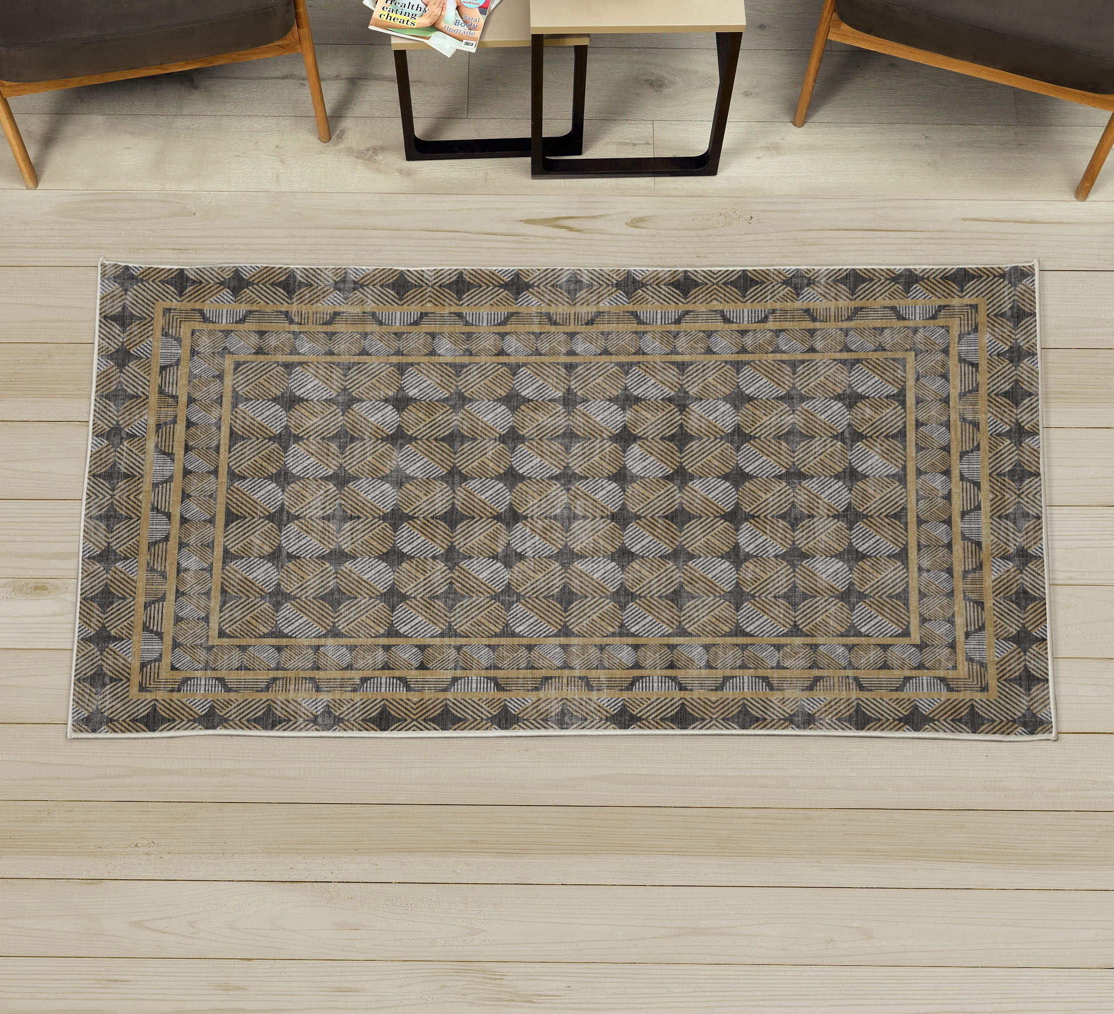 Geometric Decorative Rug, Abstract Aquatic Tones Striped Grunge Look ...