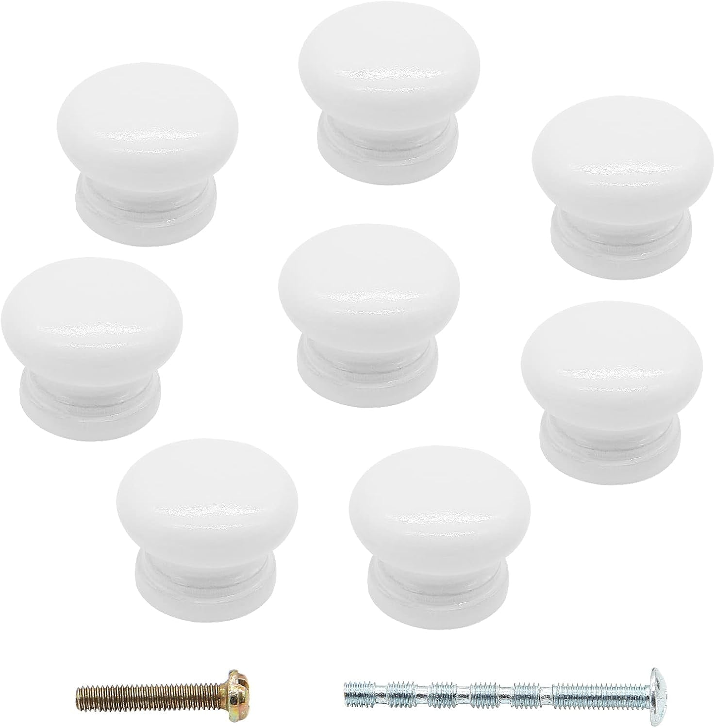 Qucyy 8PCS Wood White Drawer Knobs, 1 Inch Mushroom Shape Wooden ...