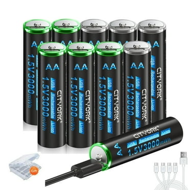 CITYORK 10 Pack AA Batteries Type-C USB 3000mWh 1.5V Lithium High ...