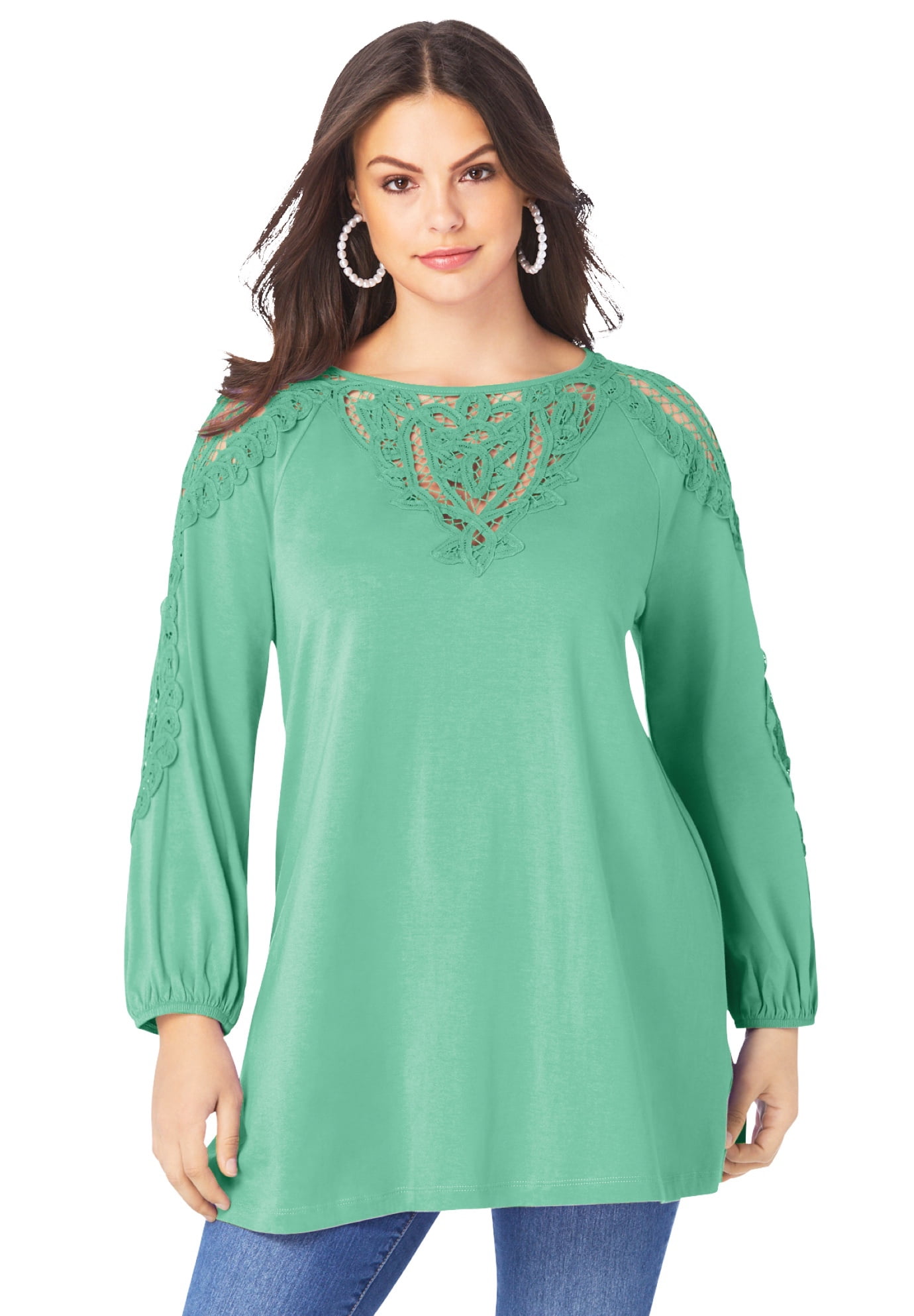 Roaman's Women's Plus Size Illusion Lace Tunic - Walmart.com