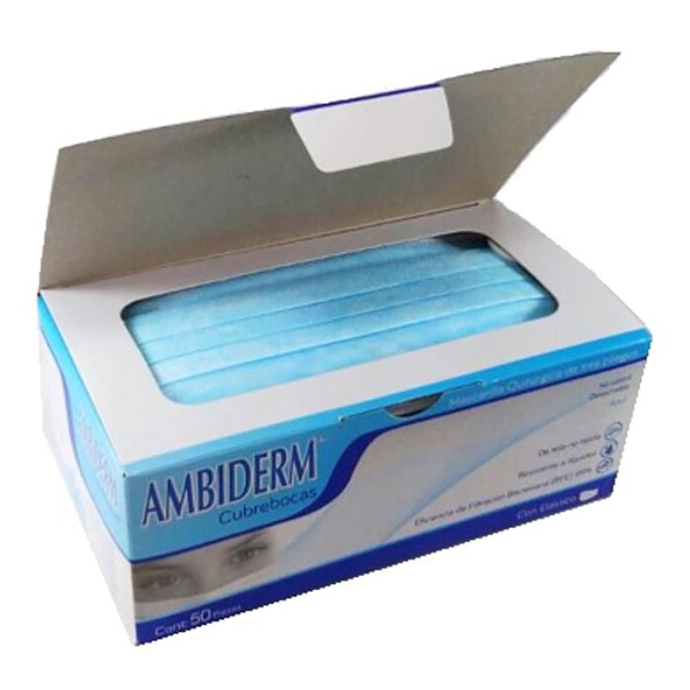 Cubre bocas caja C/50 Azul AMBIDERM 3 Pliegos | Bodega Aurrera en línea