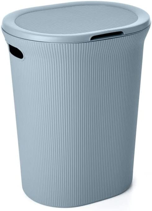Superio 40L Elegant Ribbed Plastic Laundry Hamper with Lid - Stone Blue ...